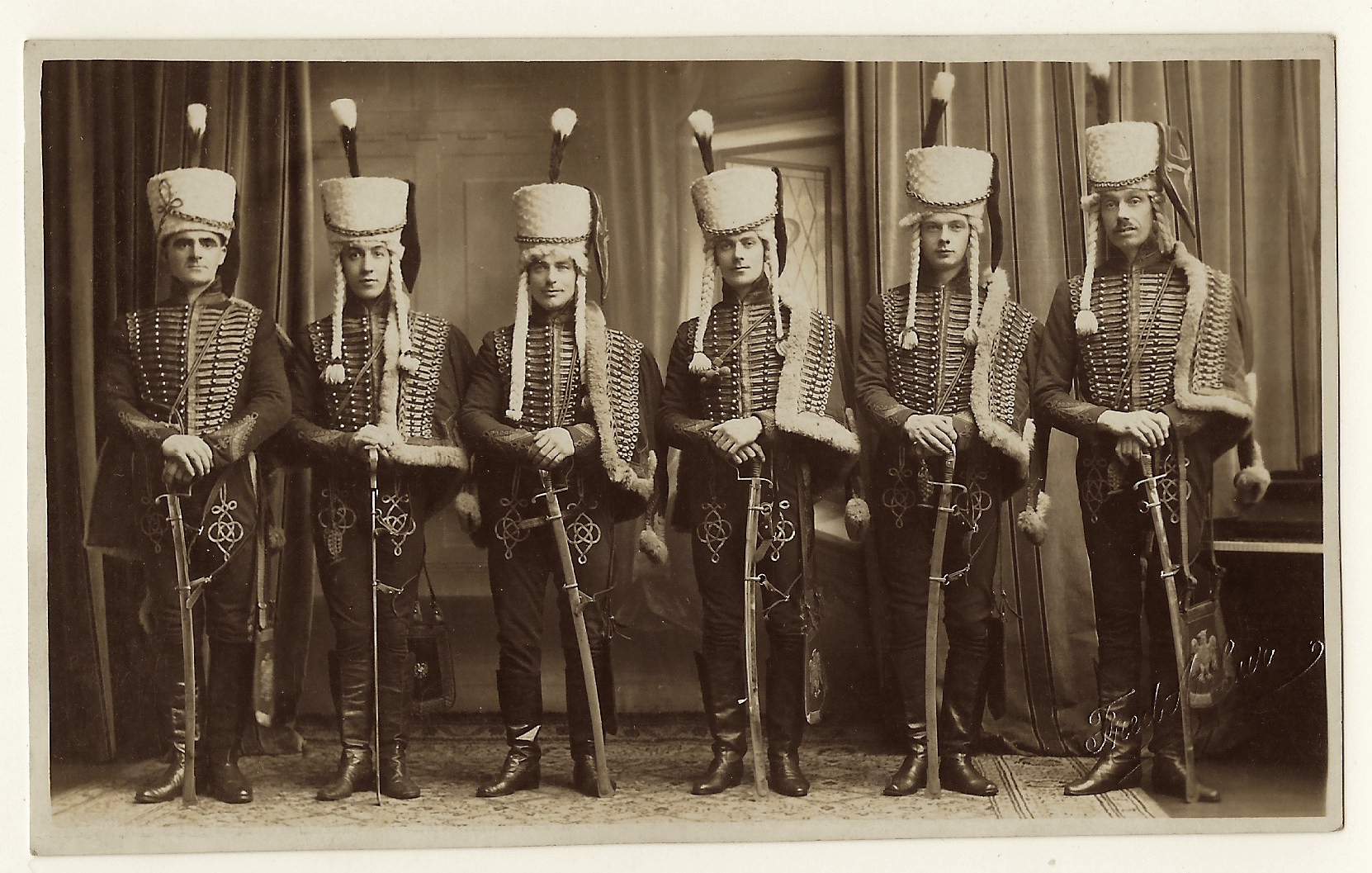 PORTRAIT OF SIX ARMED HUSSAR SOLDIERS IN UNIFORM | THE CABINET CARD GALLERY