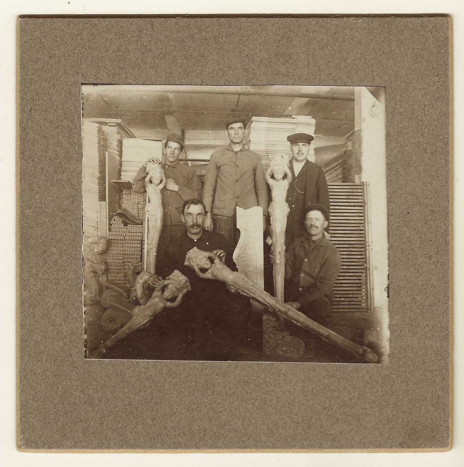 PORTRAIT OF FIVE CEMENT WORKERS WITH ARTISTIC TALENT | THE CABINET CARD ...